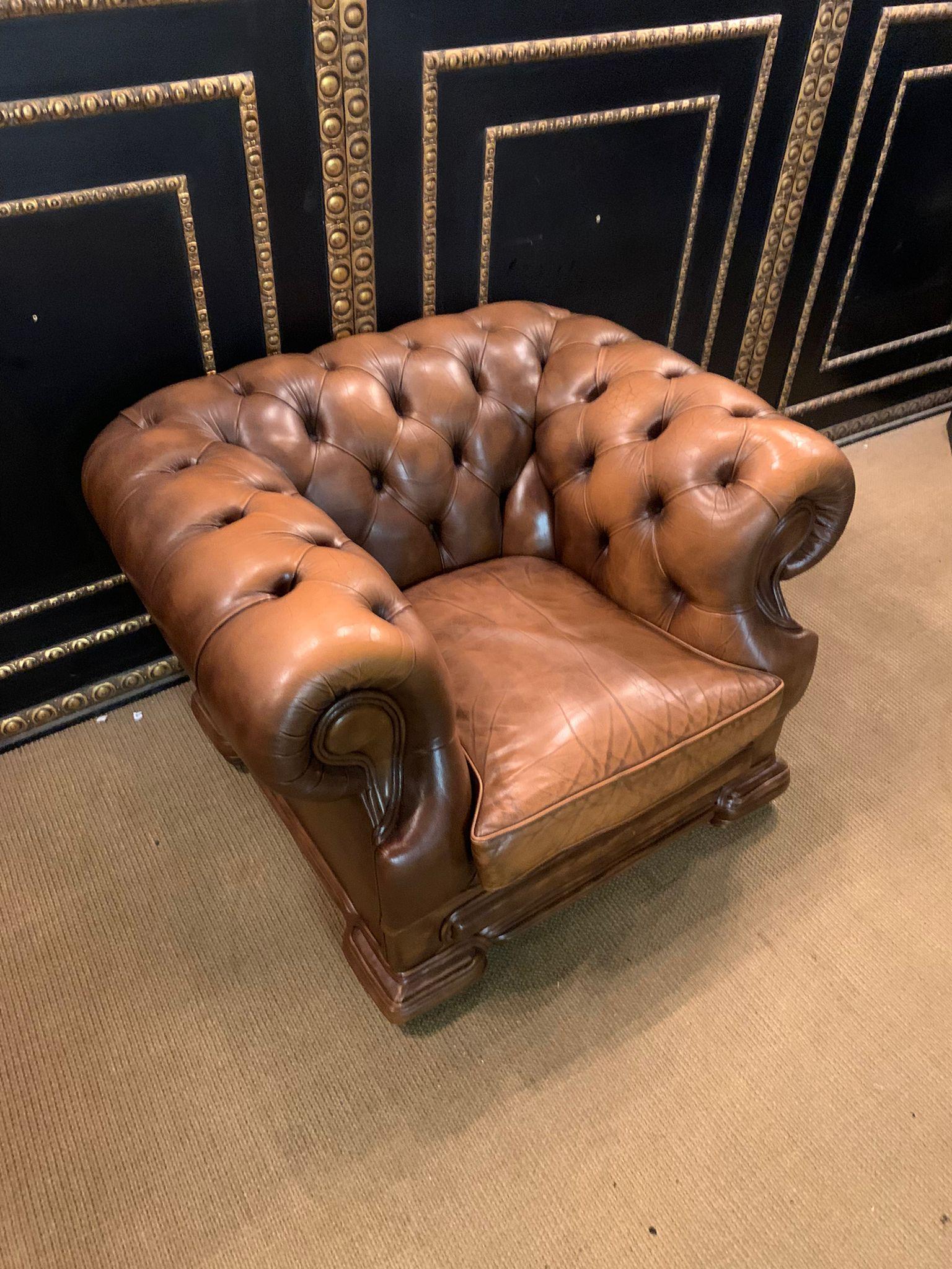 2 Vintage Chesterfield Armchairs Cigar Lounge Seat Brand Dellbrook ...