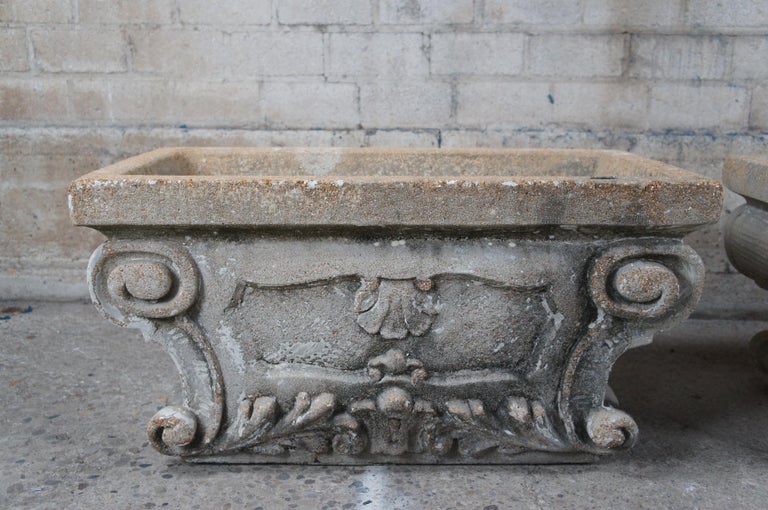 2 Vintage French Baroque Ornamental Concrete Stone Garden Flower ...