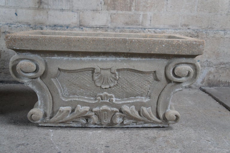 2 Vintage French Baroque Ornamental Concrete Stone Garden Flower ...