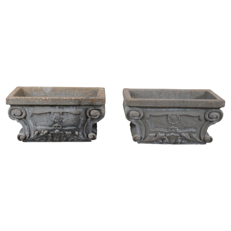 2 Vintage French Baroque Ornamental Concrete Stone Garden Flower ...