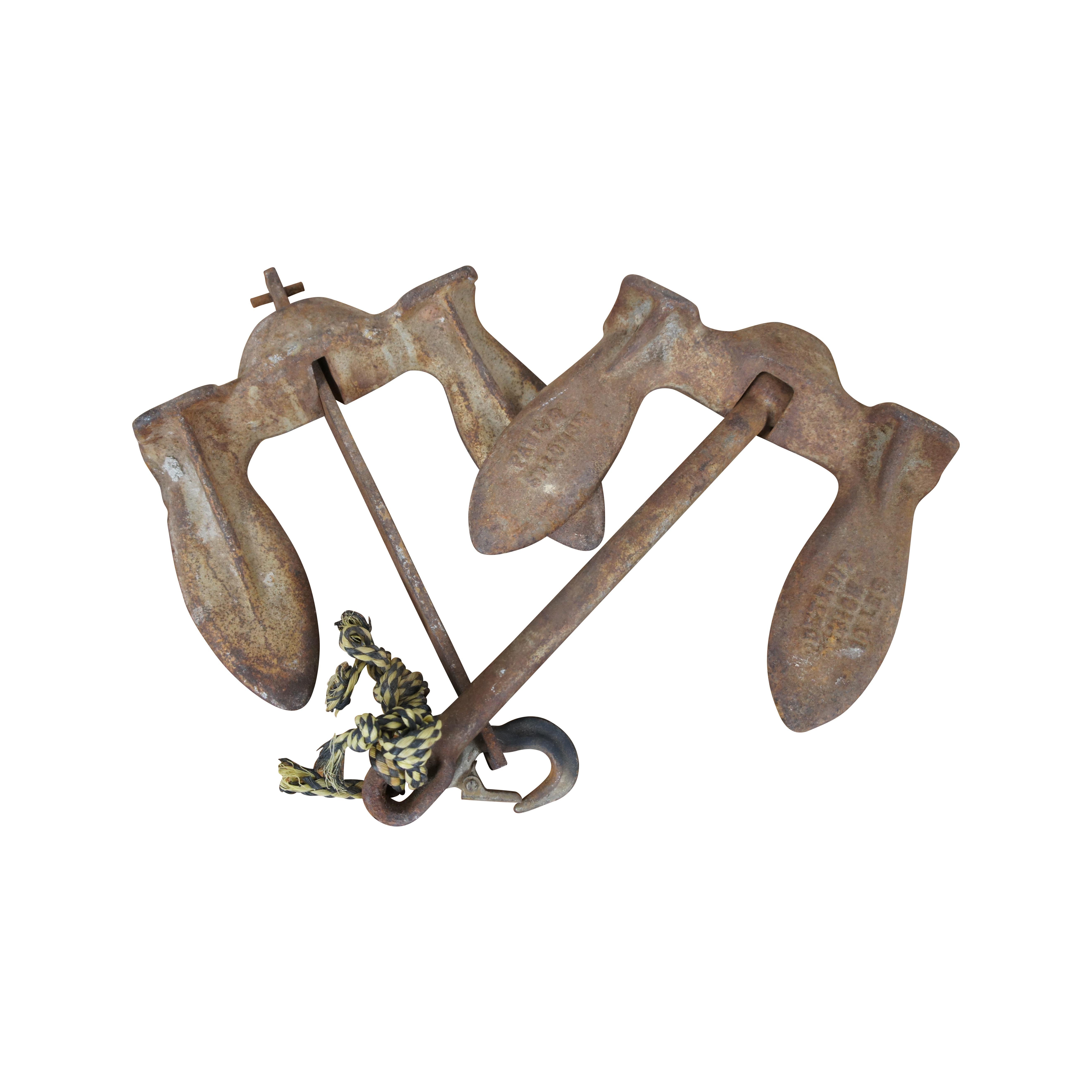 2 Vintage Heavy Cast Iron 10lb Stockless Nautical Boat Anchors Paul ...