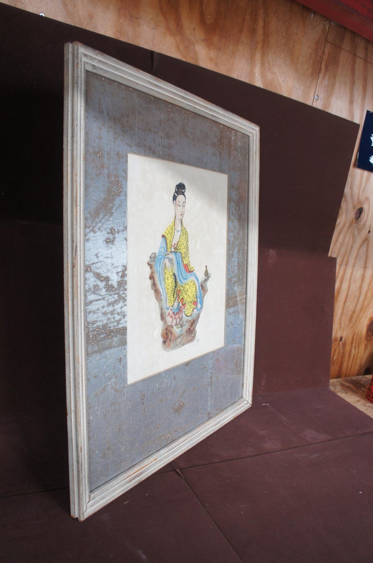 2 Vintage Jane Gray Chinese Kuan Yen and Chung Li Watercolor Portrait ...