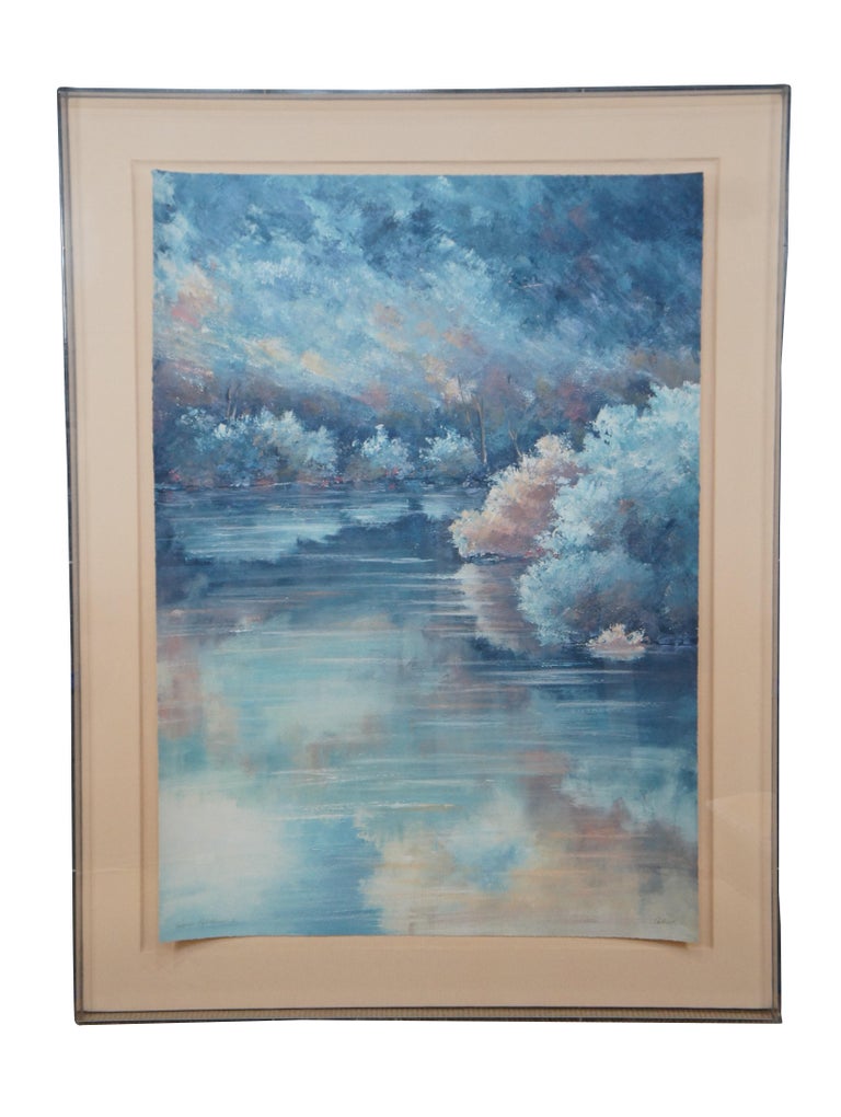 2 Vintage Watercolor Landscape Summer Reflections in Acrylic Shadow Box ...