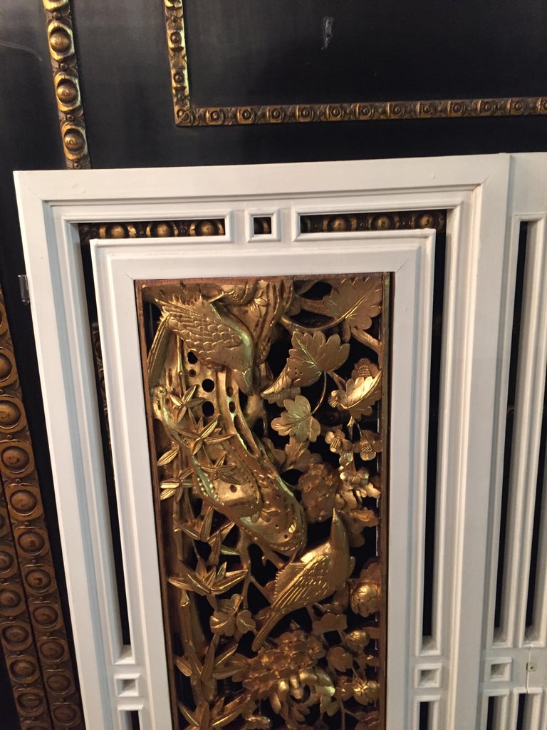 2 Window Doors/Panels with Carved Birds Gilded For Sale at 1stDibs