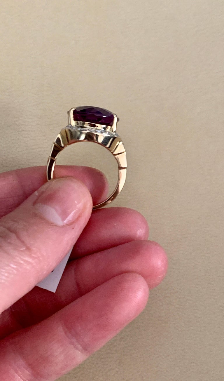 20 Carat Amethyst and 1 Carat Diamond Cocktail Ring in 14 Karat Yellow ...