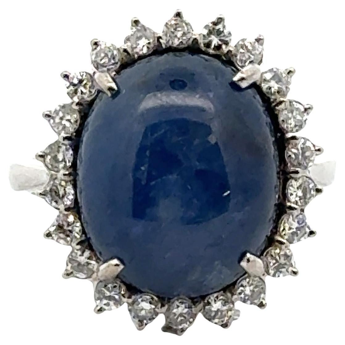 Gold 15.20ct Sapphire Cabochon Diamond Ring For Sale at 1stDibs