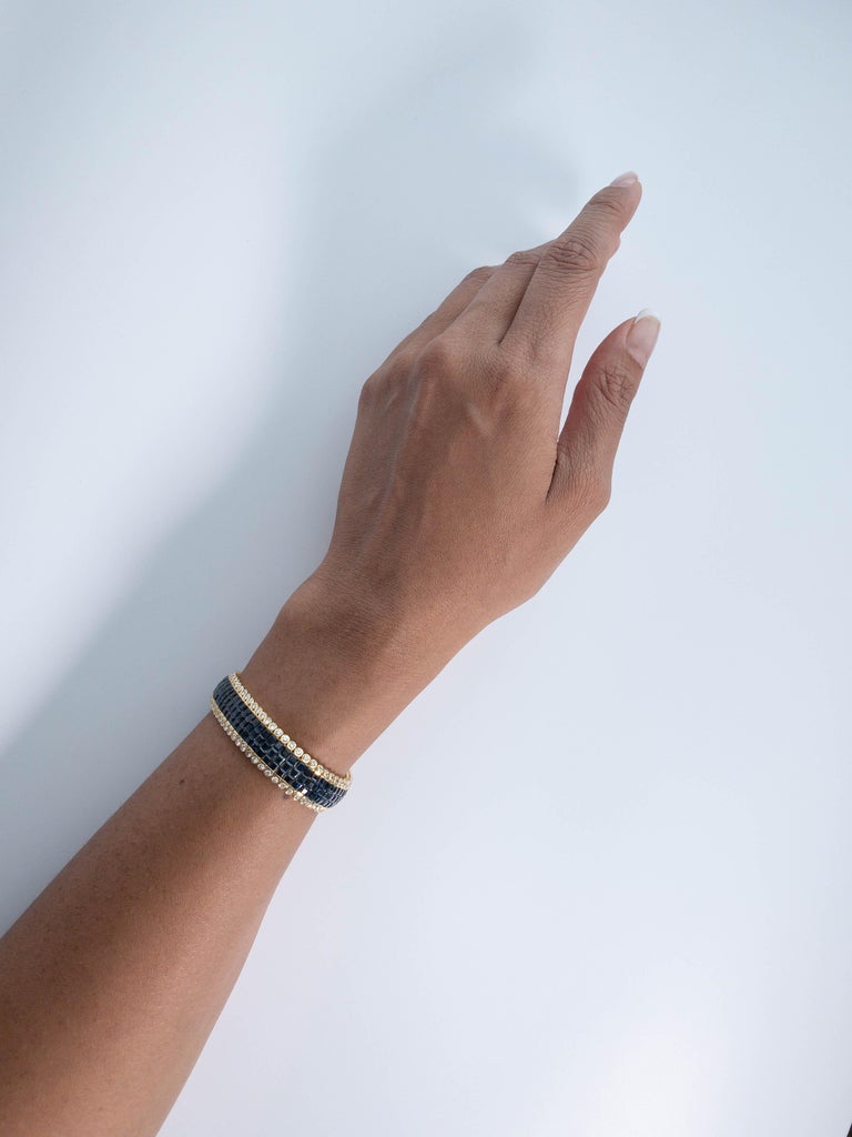 20 Carat Blue Sapphire and 4 Carat Diamond Invisible Set Bracelet in ...