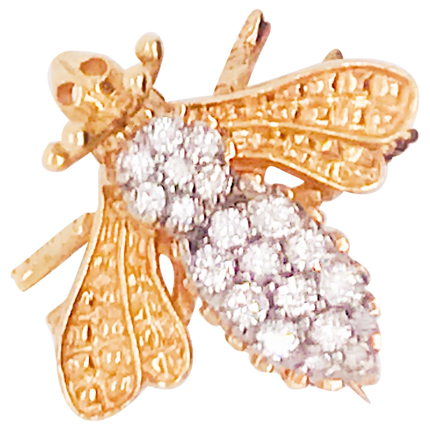 Vintage Two-Tone Gold Diamond Honey Bee Stick Pin, 0.22 Carat For Sale ...