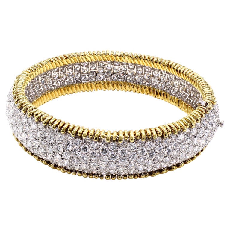 20 Carat Diamond Platinum 18 Karat Yellow Gold Cuff Bracelet For Sale ...