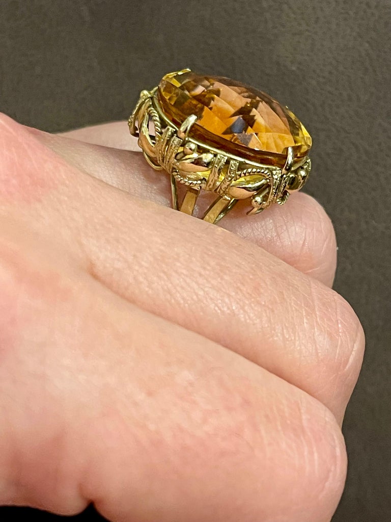 20 Carat Natural Oval Citrine Cocktail Ring in 14 Karat Yellow Gold ...