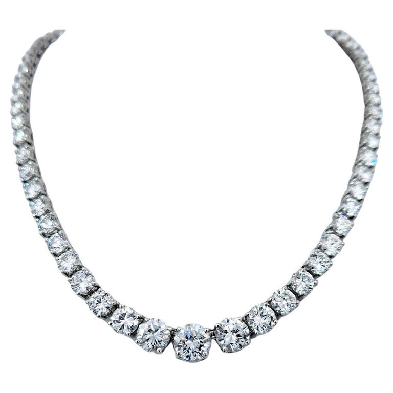 Collier tennis Riviera en diamants taille brillant rond de 20 carats En ...