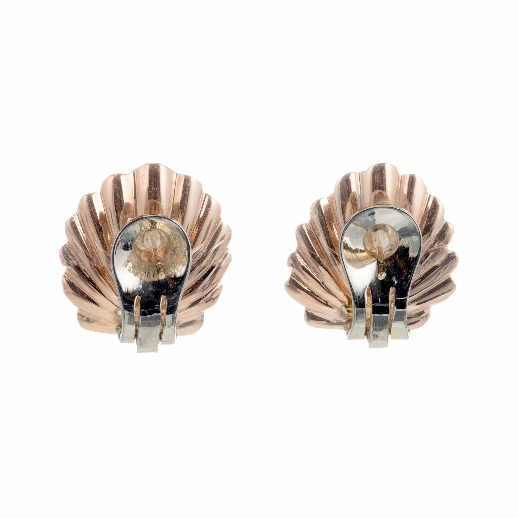 .20 Carat Ruby Diamond Rose White Gold Shell Earrings at 1stDibs