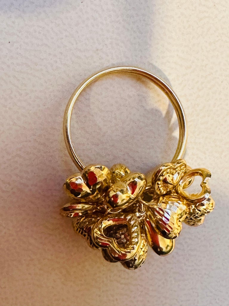 20 Heart Charm Floating 14 Karat Yellow Gold Ring For Sale at 1stDibs