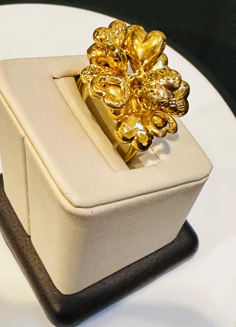 20 Heart Charm Floating 14 Karat Yellow Gold Ring For Sale at 1stDibs