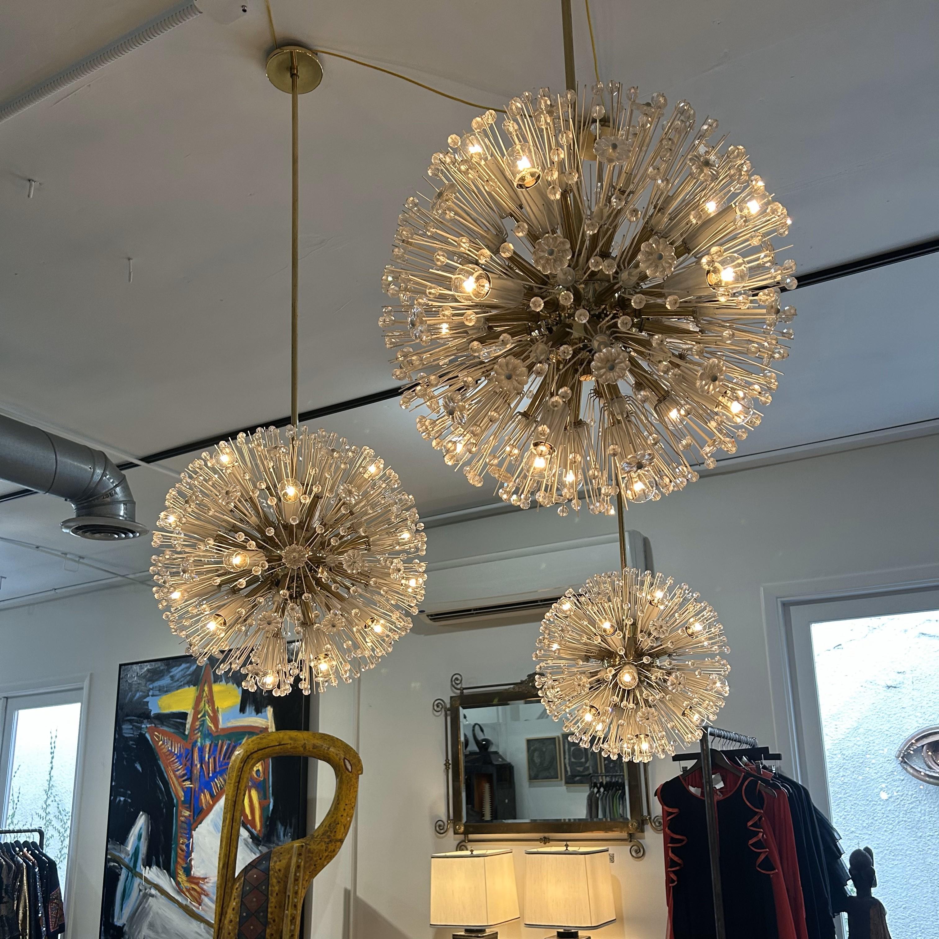 20 Inch Brass and Glass Snowflake Pendant Light For Sale at 1stDibs