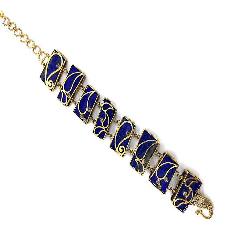 20 Karat Yellow Gold Ladder Bracelet with 135.55 Carat Lapis Lazuli For ...