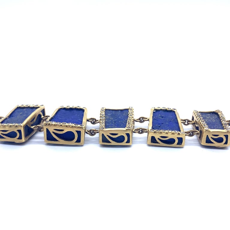 20 Karat Yellow Gold Ladder Bracelet with 135.55 Carat Lapis Lazuli For ...