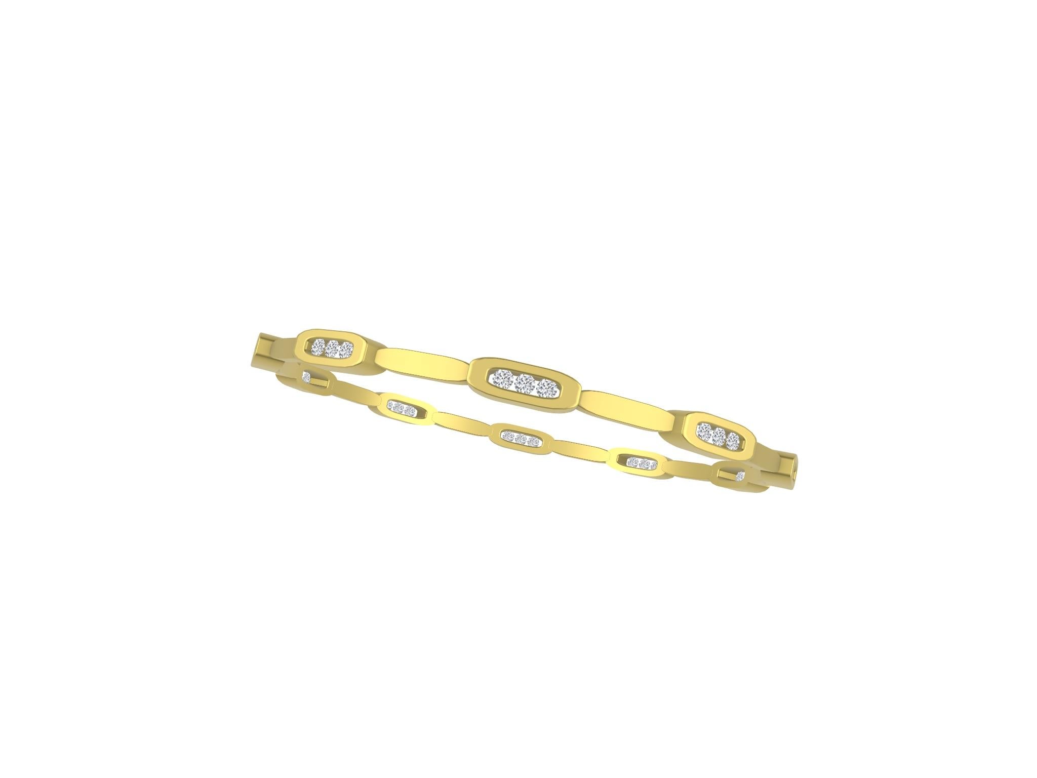 20 Karat Yellow Gold Rectangle Diamond Bangle For Sale at 1stDibs