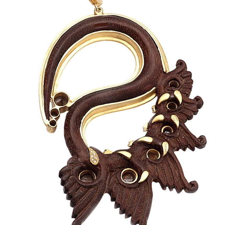 20 Karat Yellow Gold Saba Wood Opal Diamond Pendant For Sale at 1stDibs
