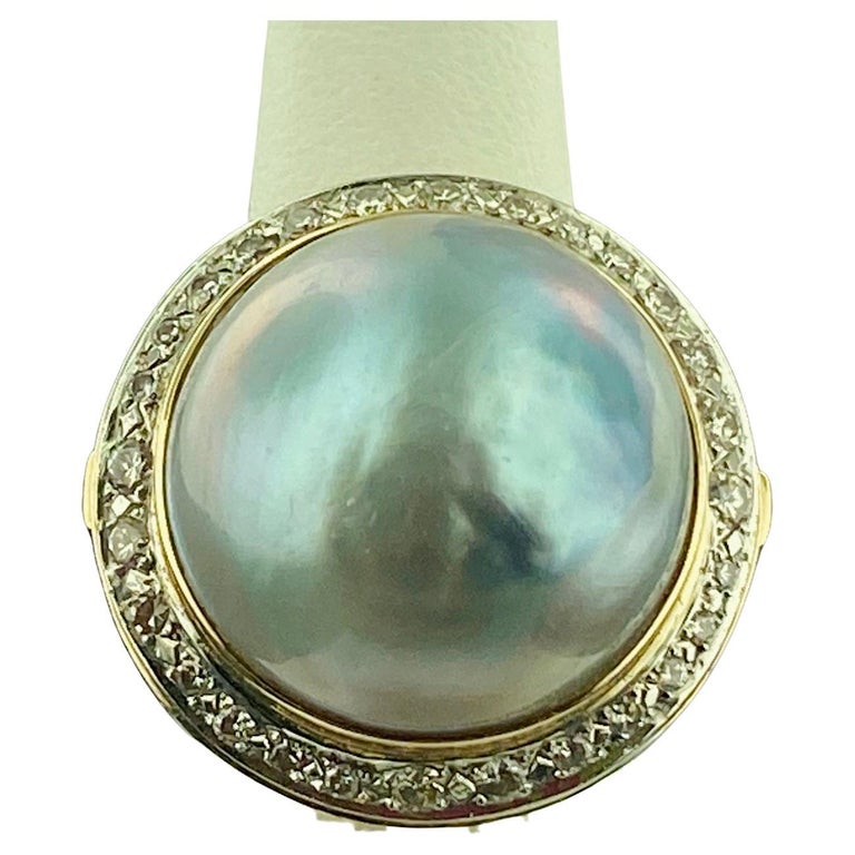 Mabe Pearl and Diamond Ring in 14 Kt Yellow Gold For Sale at 1stDibs