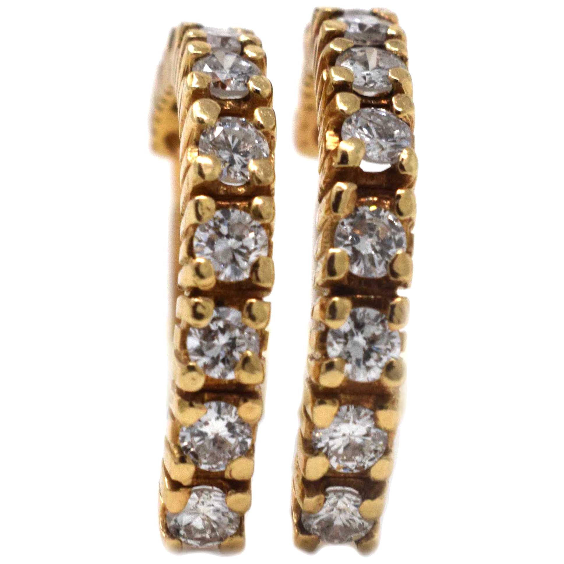 20 Round Brilliant Cut Diamond Half-Hoop Yellow Gold Earrings For Sale ...