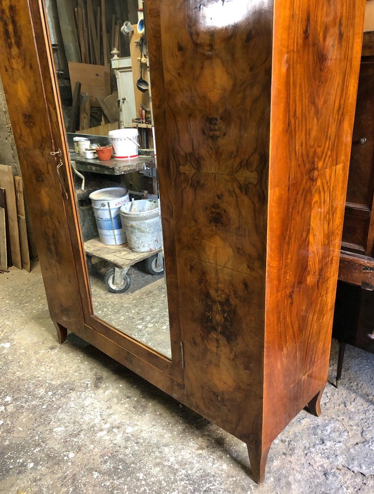 20th Italian Deco Wardrobe in Briar Root, with One Doors with Central ...