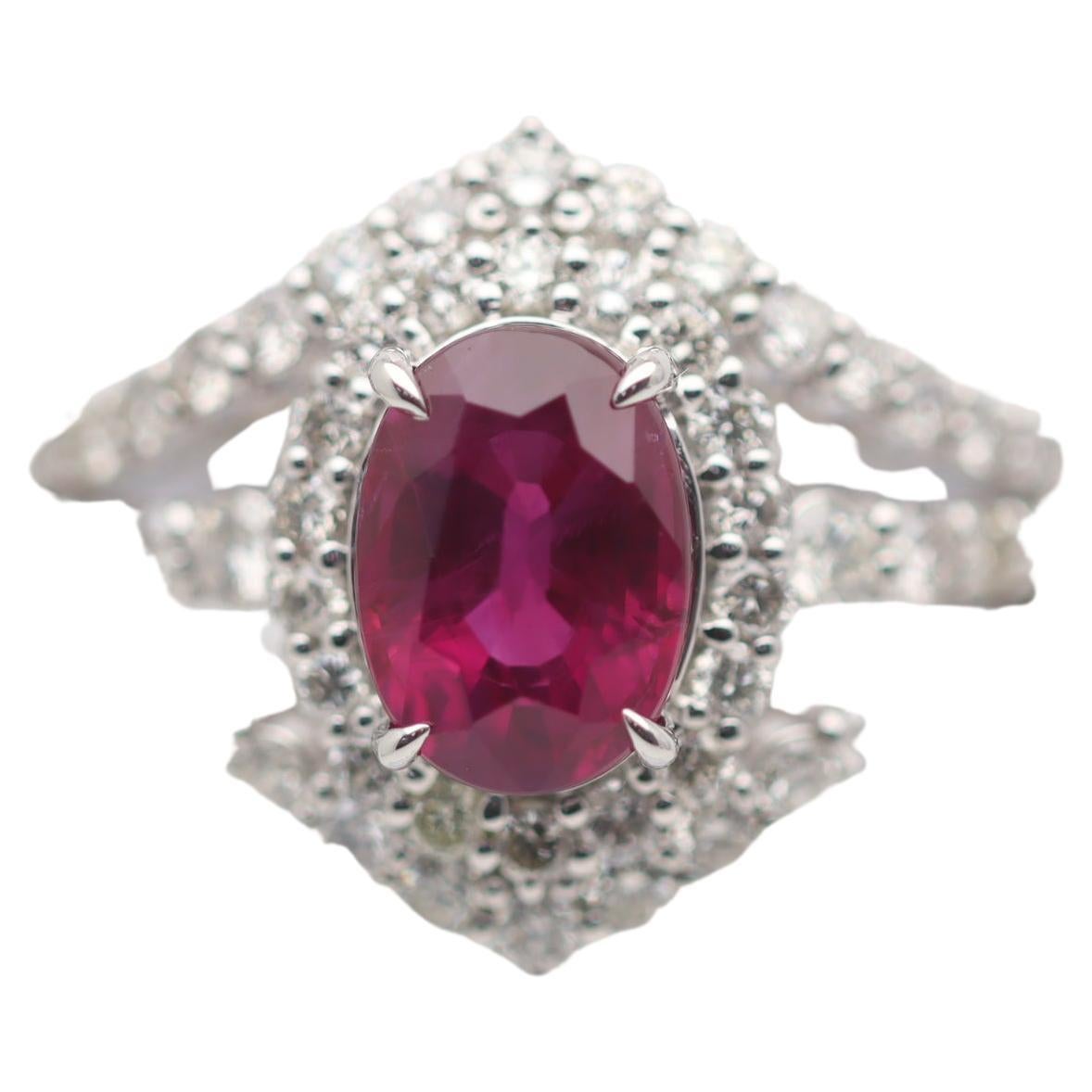 GIA Certified 2.00 Carat Natural Burmese Ruby and Diamond Ring Set in ...