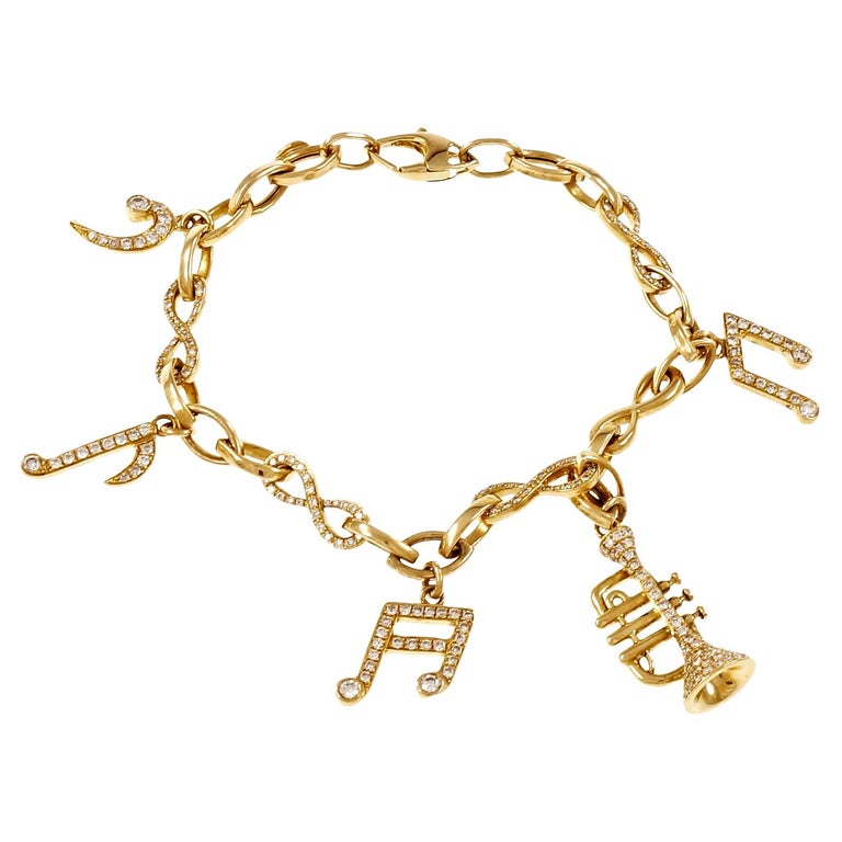 2.00 Carat Diamond Gold Music Note Instrument Charm Link Bracelet at ...