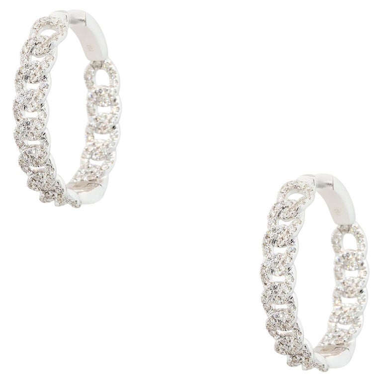 2.00 Carat Diamond Link Hoop Earrings 18 Karat in Stock For Sale at 1stDibs