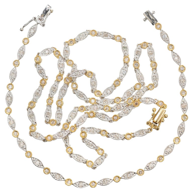 2.00 Carat Diamond Two Tone Gold Necklace Bracelet Set For Sale at 1stDibs