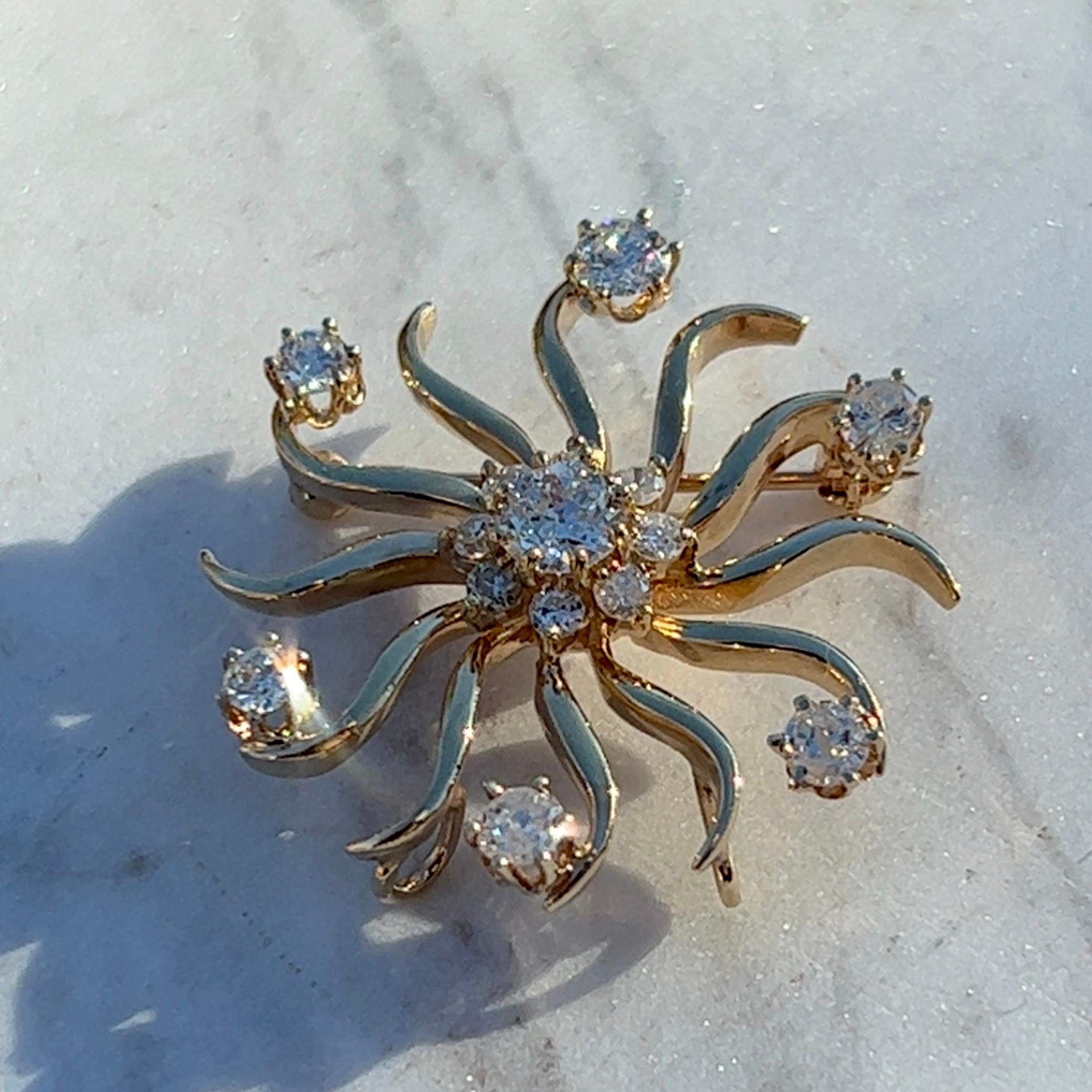 2.00 Carat Old European Cut Diamond Pin/Pendant in 14K Gold For Sale at ...