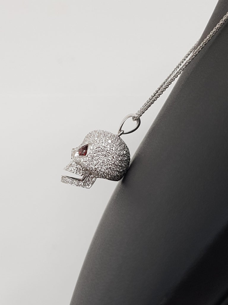 Skull 2.00 Carat Bespoke Diamond Red Ruby 18 Karat White Gold Pendant ...