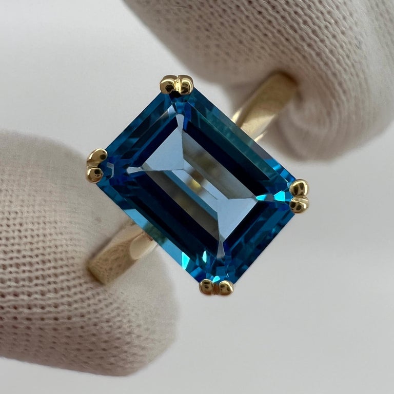 2.00 Carat Swiss Blue Topaz Emerald Octagonal Cut Yellow Gold Solitaire ...