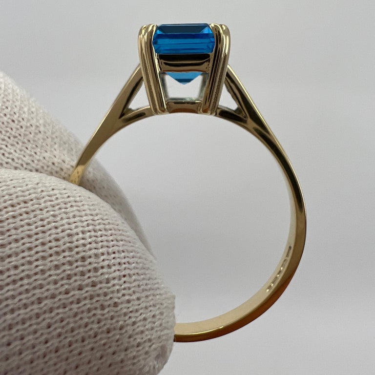 2.00 Carat Swiss Blue Topaz Emerald Octagonal Cut Yellow Gold Solitaire ...