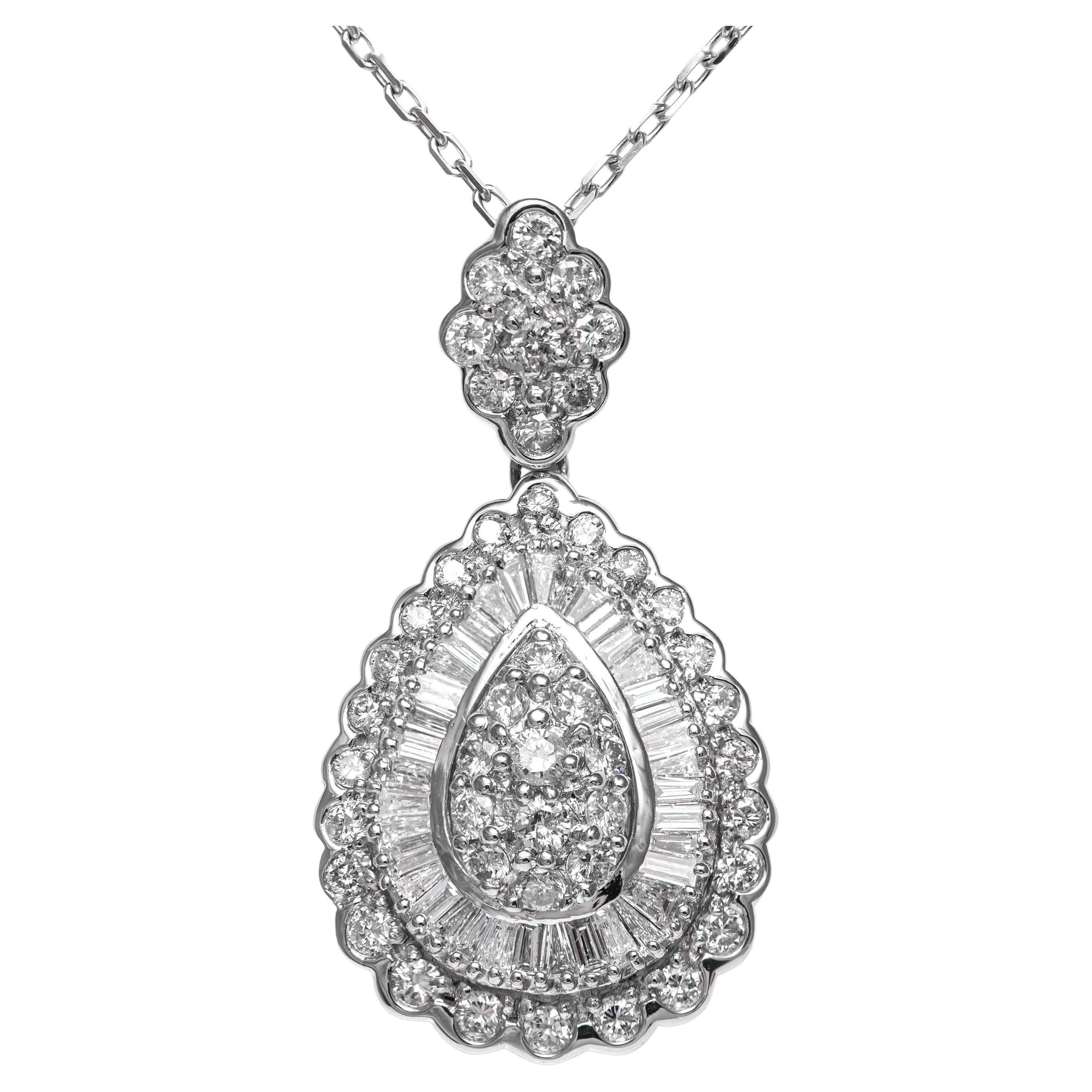 4.00 Carat Diamond Colorless / VS Clarity Pagoda Platinum Drop Pendant ...