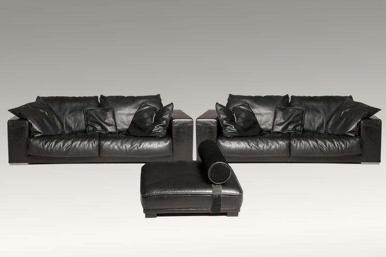 2000 Baxter Black Leather Sofas and Coffee Table For Sale at 1stDibs