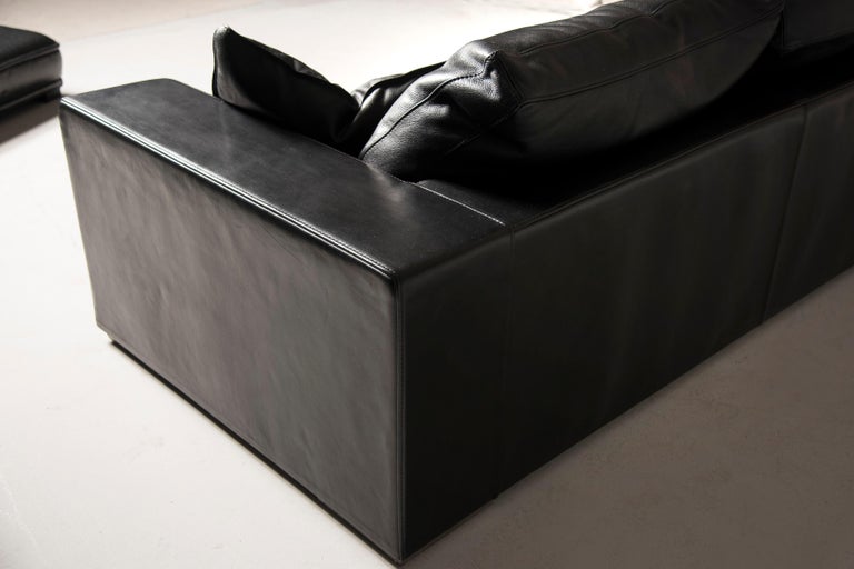 2000 Baxter Black Leather Sofas and Coffee Table For Sale at 1stDibs