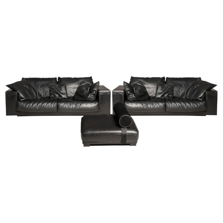 2000 Baxter Black Leather Sofas and Coffee Table For Sale at 1stDibs