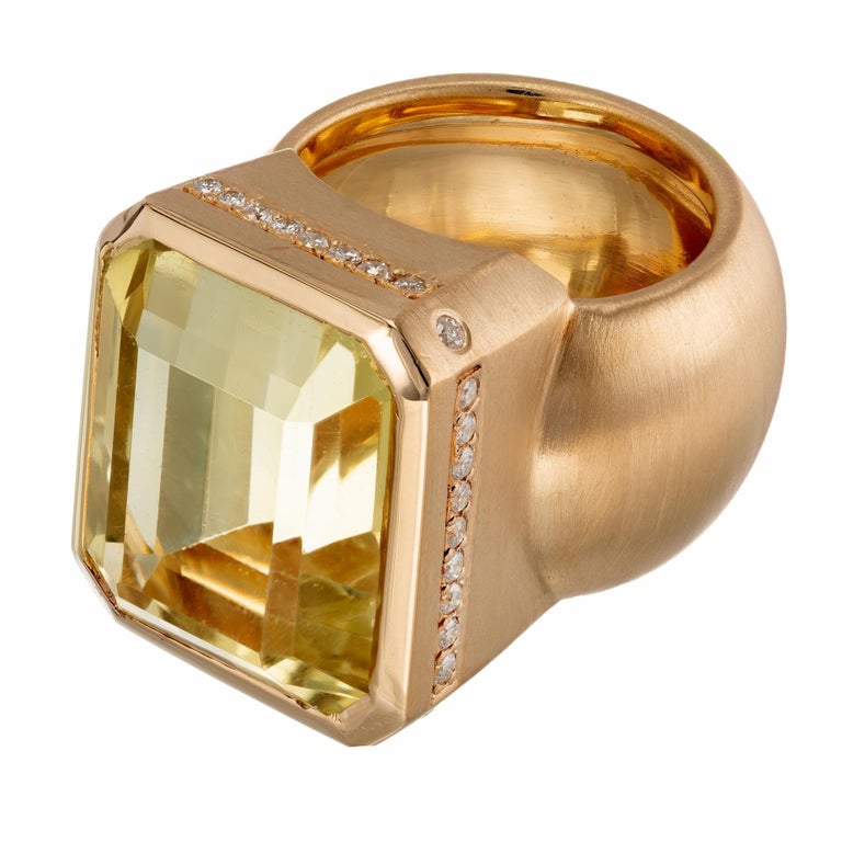 20.00 Carat Green Prasiolite Quartz Diamond Gold Cocktail Ring at 1stDibs