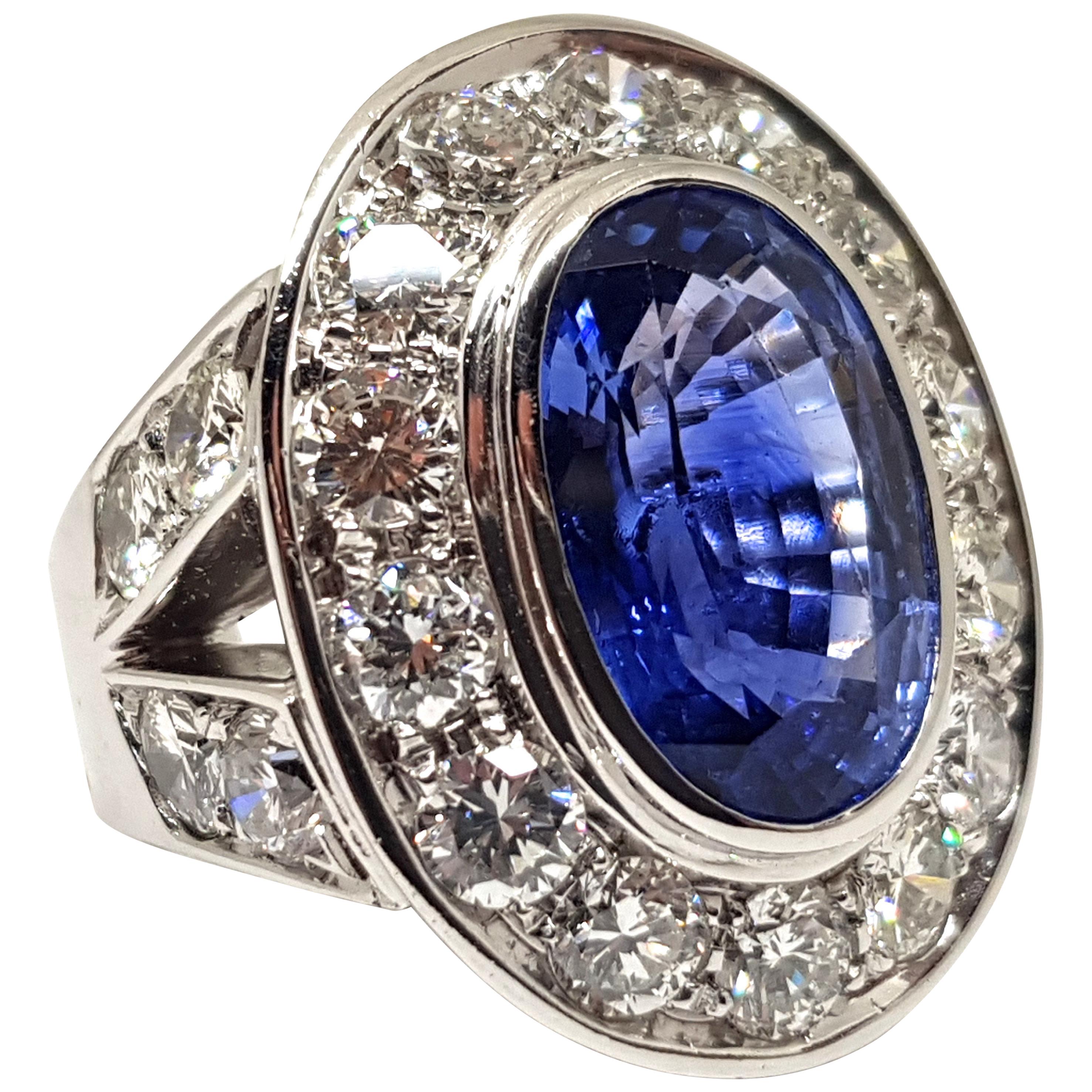12.00 Carat Sri Lankan Blue Sapphire 8.00 Carat Diamond White Gold ...
