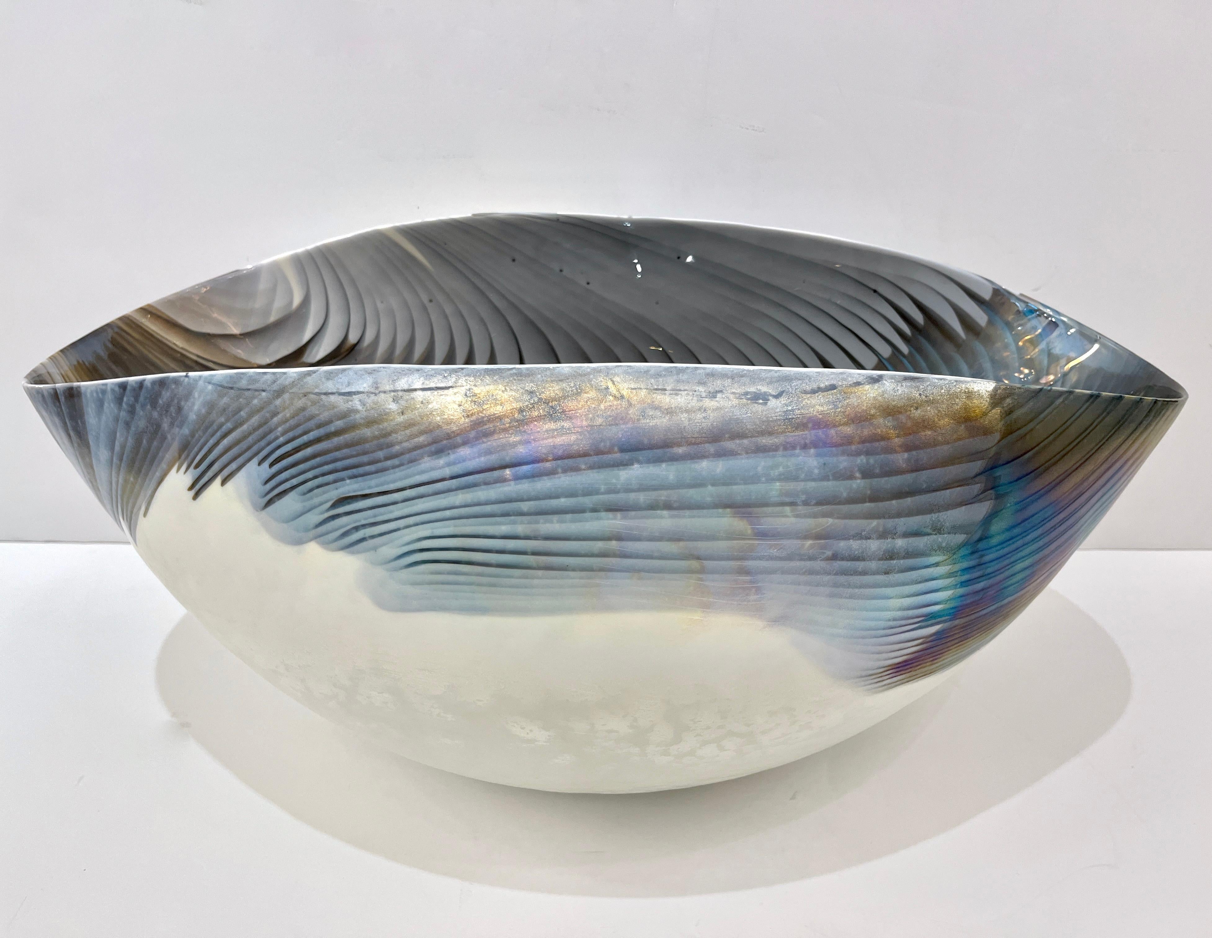2000 Italian Blue Gray White Taupe Iridescent Murano Glass Monumental ...