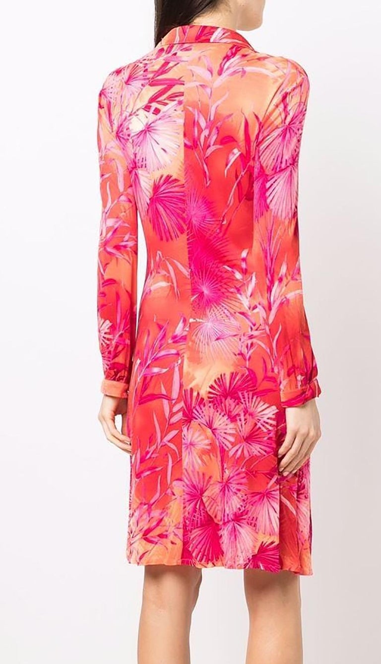 2000 Versace Rare and Iconic Pink Jungle Silk Dress For Sale at 1stDibs