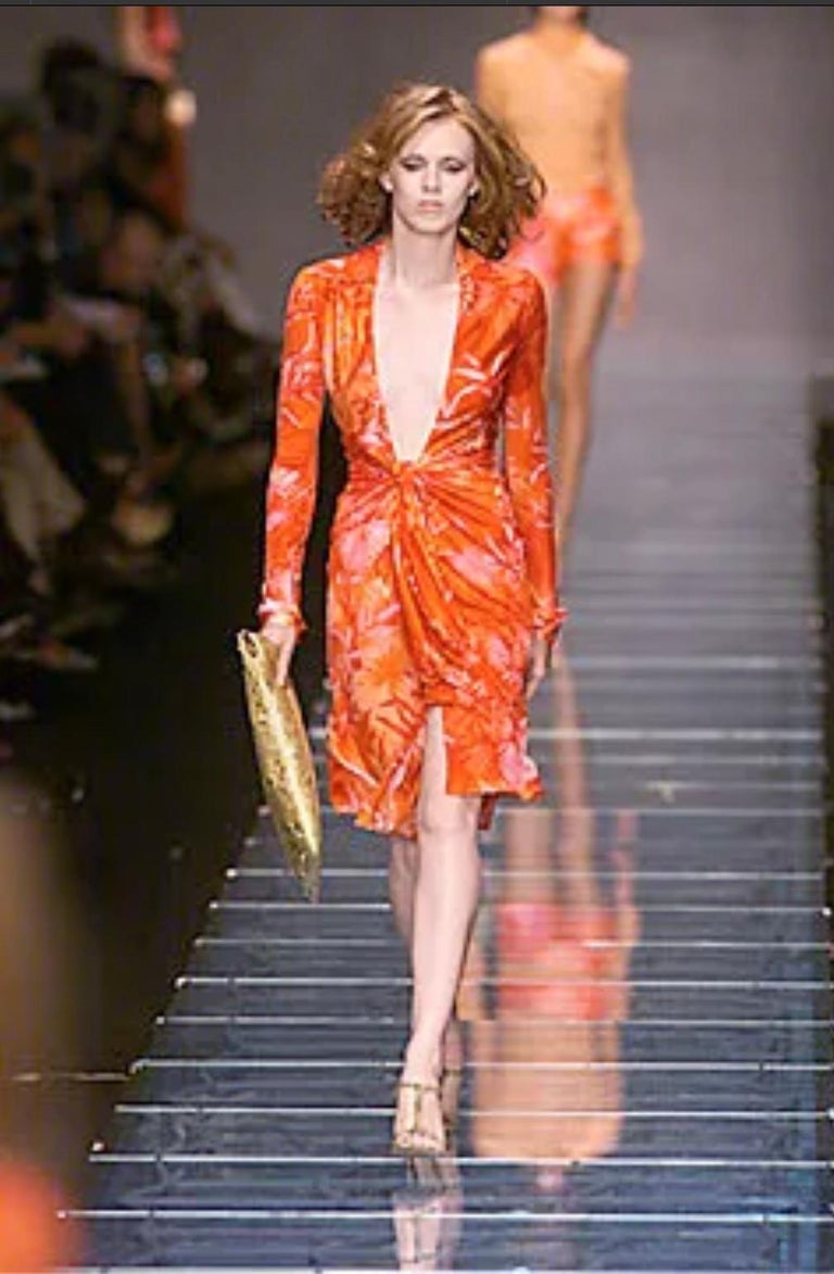 2000 Versace Rare and Iconic Pink Jungle Silk Dress For Sale at 1stDibs