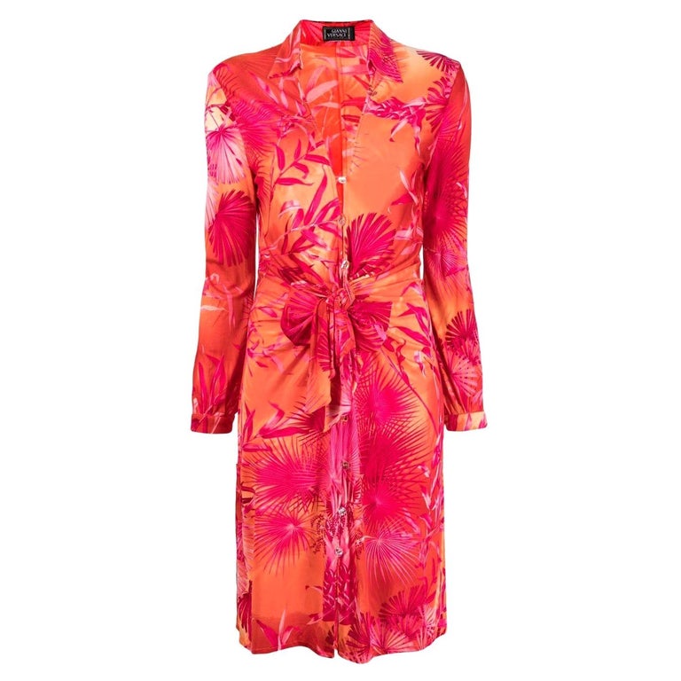 2000 Versace Rare and Iconic Pink Jungle Silk Dress For Sale at 1stDibs