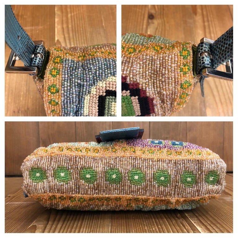 2000 Vintage FENDI Embroidery Beaded Baguette Shoulder Bag Multicolors ...