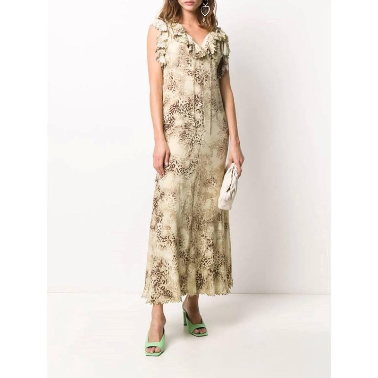 2000s A.N.G.E.L.O. Vintage Cult beige leopard print silk long dress For ...