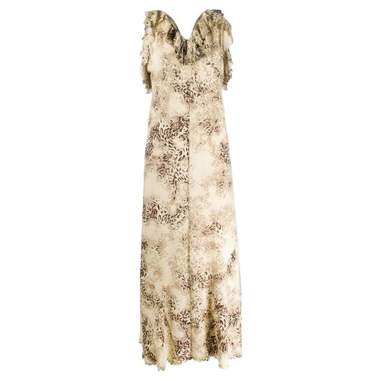 2000s A.N.G.E.L.O. Vintage Cult beige leopard print silk long dress For ...