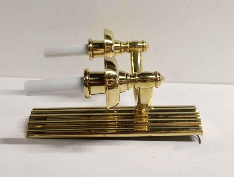 2000s Art Deco Style Cast Brass Sconce with Ribbed Backplate with ...