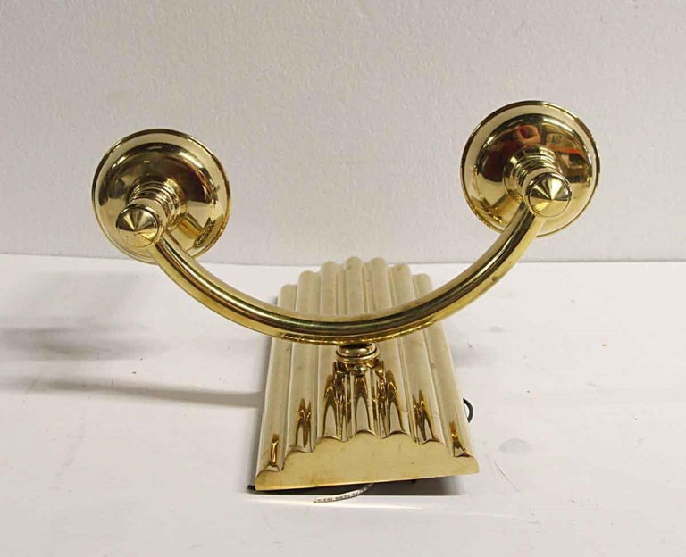 2000s Art Deco Style Cast Brass Sconce with Ribbed Backplate with ...