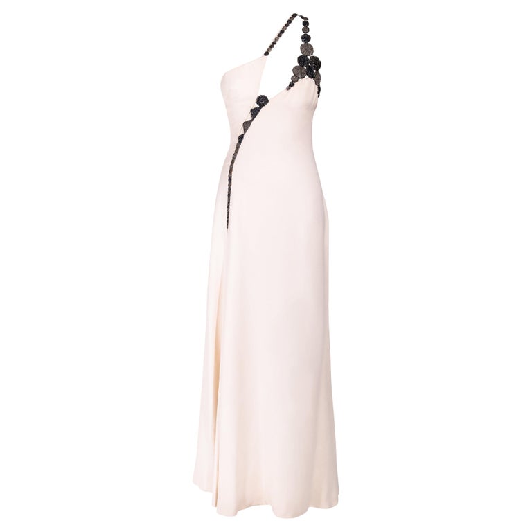 2000's Atelier Versace Haute Couture Silk Embellished Cream Gown at 1stDibs